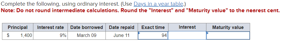 Solved Complete the following, using ordinary interest. (Use | Chegg.com