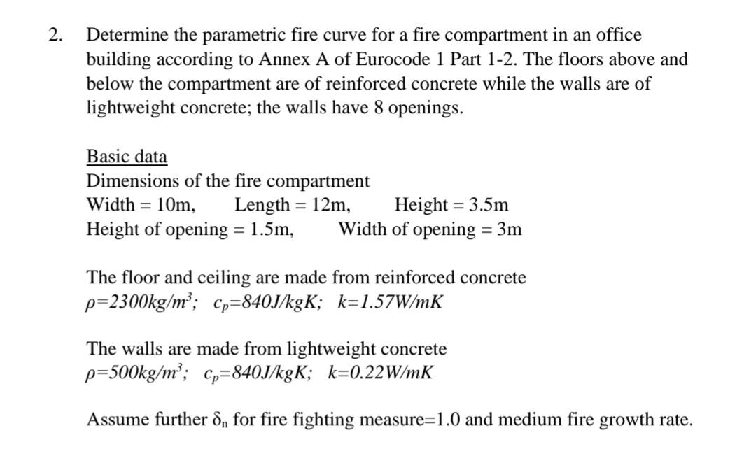 Solved Determine the parametric fire curve for a fire | Chegg.com