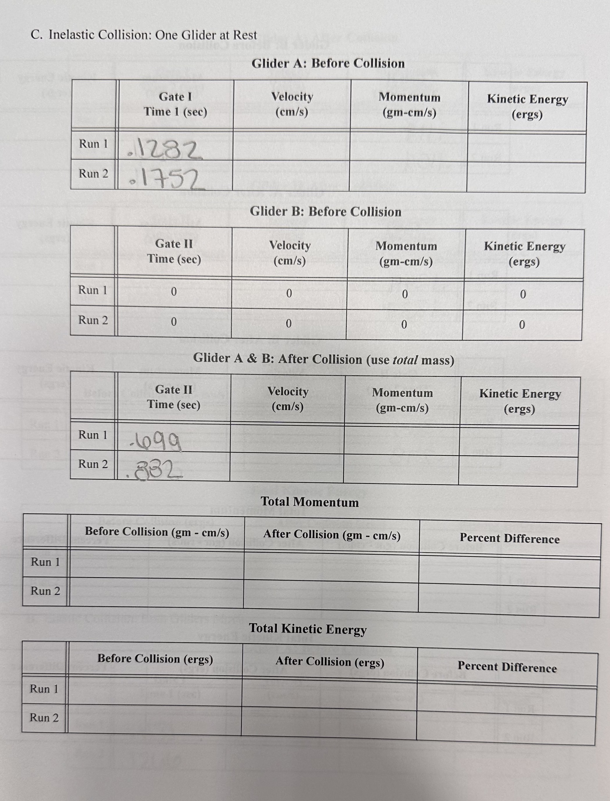 Glider B: Before Collision Glider A: After | Chegg.com