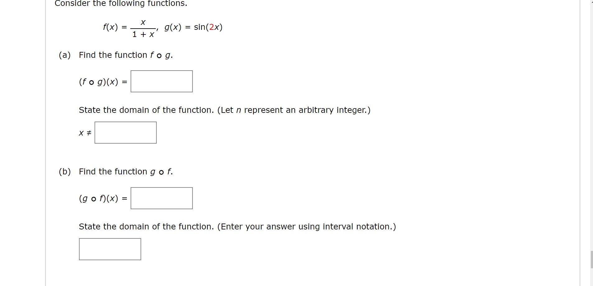 Solved (C) Find the function fof. (f of)(x) = State the | Chegg.com