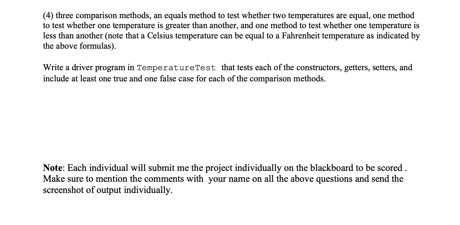 (4) three comparison methods, an equals method to | Chegg.com