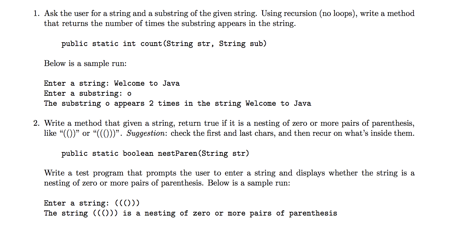 Solved write a java program to:1. Ask the user for a string | Chegg.com