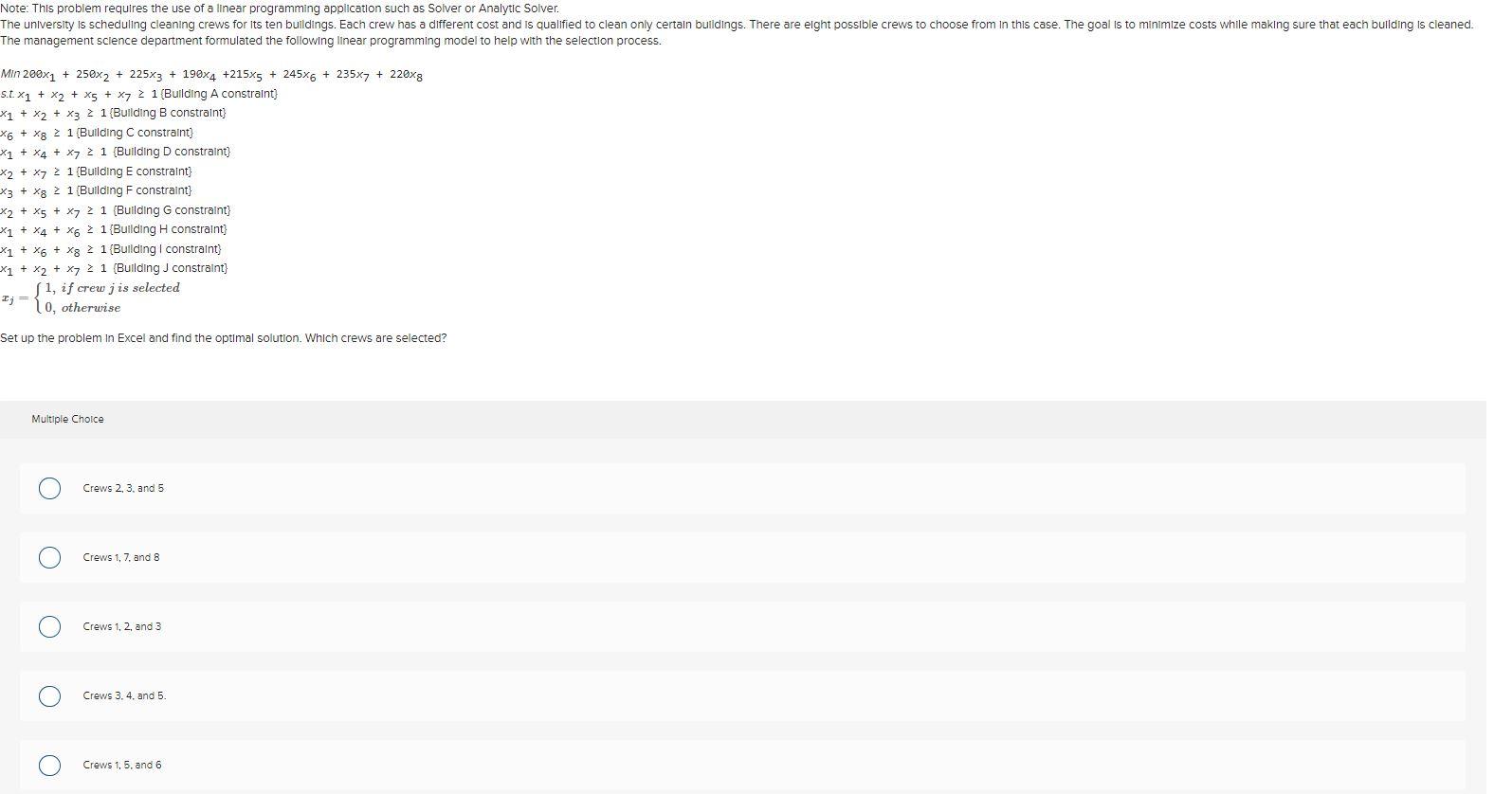 Solved Note: This problem requires the use of a linear | Chegg.com