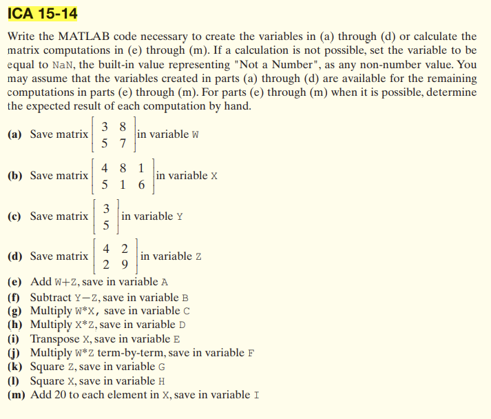Solved Write the MATLAB code necessary to create the | Chegg.com