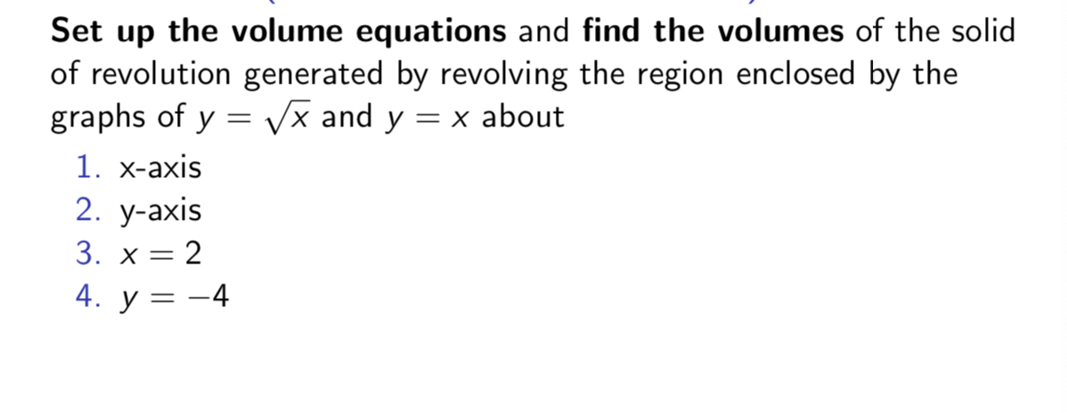 Solved Set up the volume equations and find the volumes of | Chegg.com