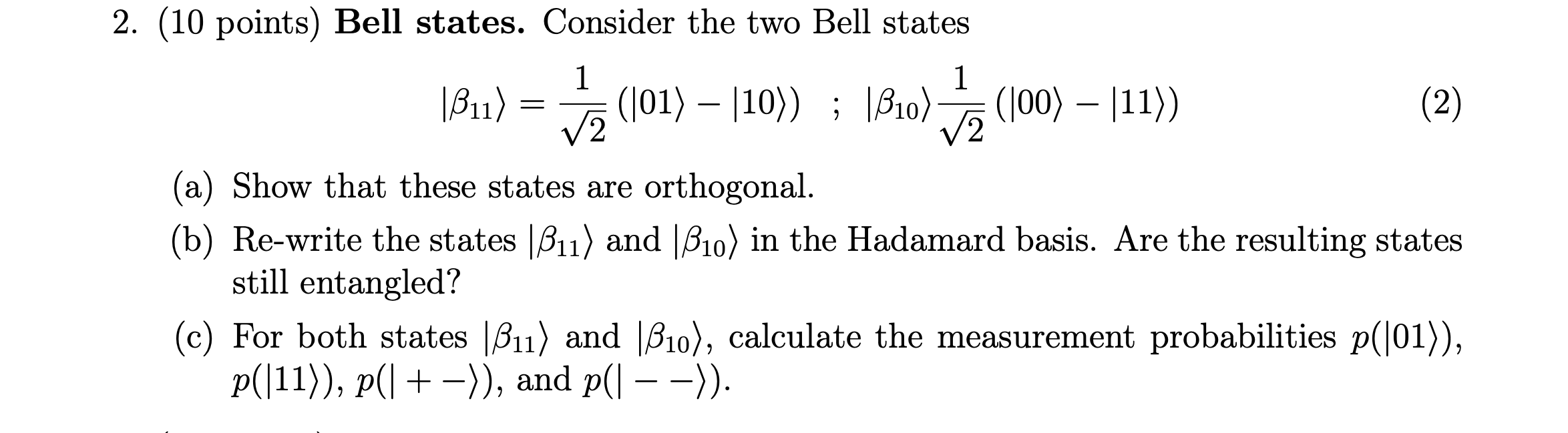 Solved 1 1 - 2. (10 points) Bell states. Consider the two | Chegg.com