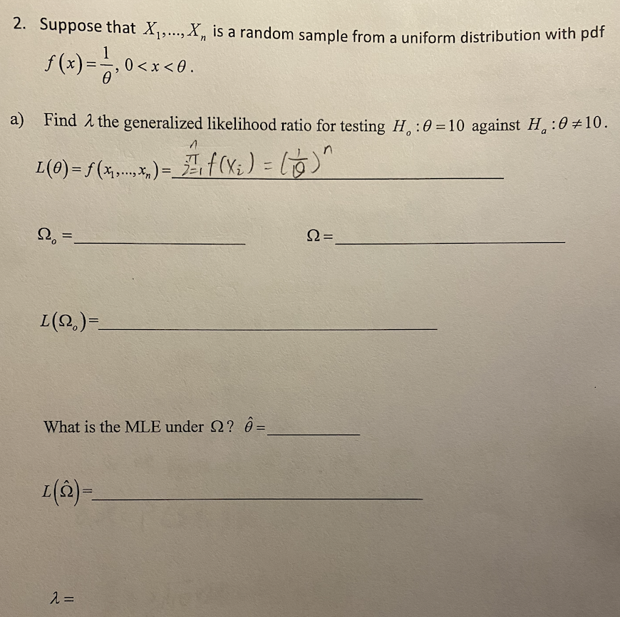 Solved 2. Suppose that X1,…,Xn is a random sample from a | Chegg.com