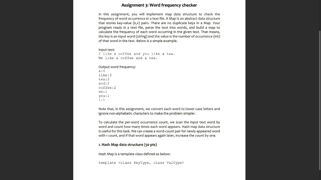 Solved Assignment 3: Word frequency checker In this | Chegg.com