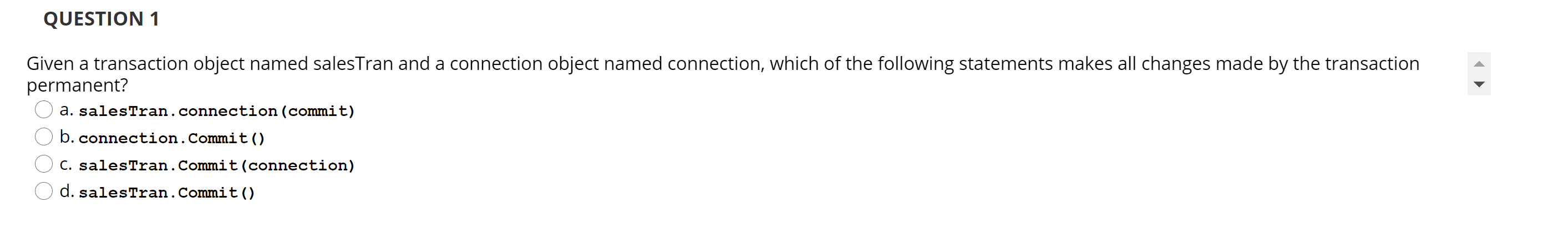 Solved QUESTION 1 Given a transaction object named salesTran | Chegg.com