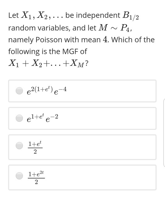 Solved Let Xi,X2,... be independent Bı/2 random variables, | Chegg.com Solved Let Xi,X2,... be independent Bı/2 random variables, | Chegg.com