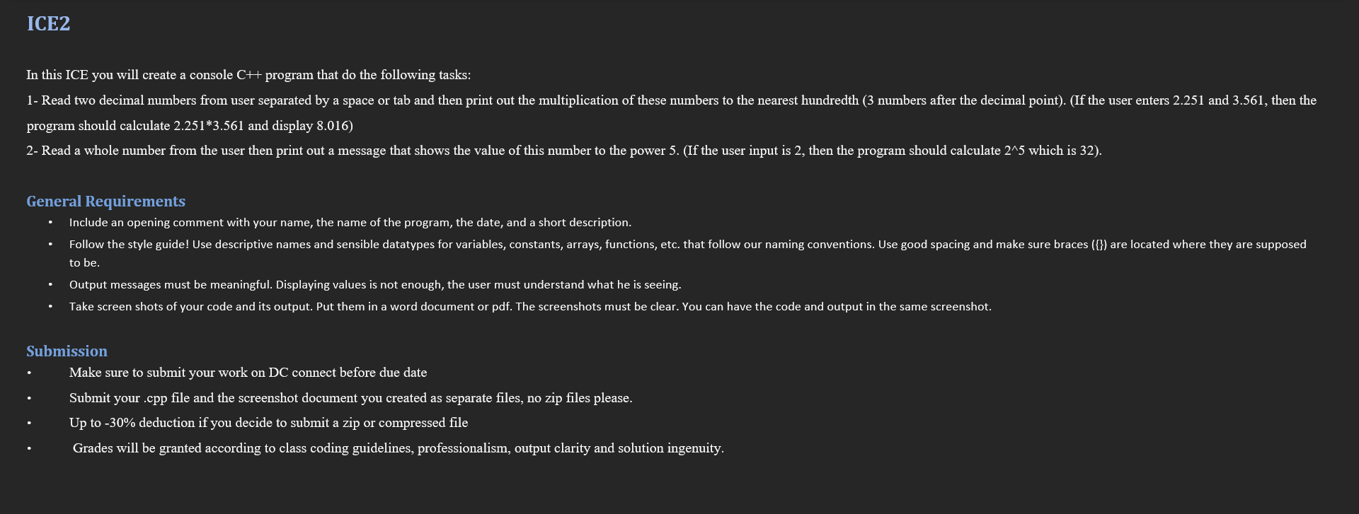 Solved ICE2 In this ICE you will create a console C++ | Chegg.com