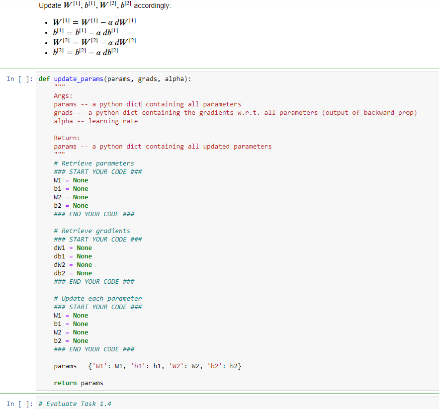 Solved Update W[1],b[1],W[2],b[2] accordingly: - | Chegg.com