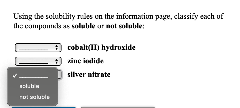 Solved Using the solubility rules on the information page, | Chegg.com