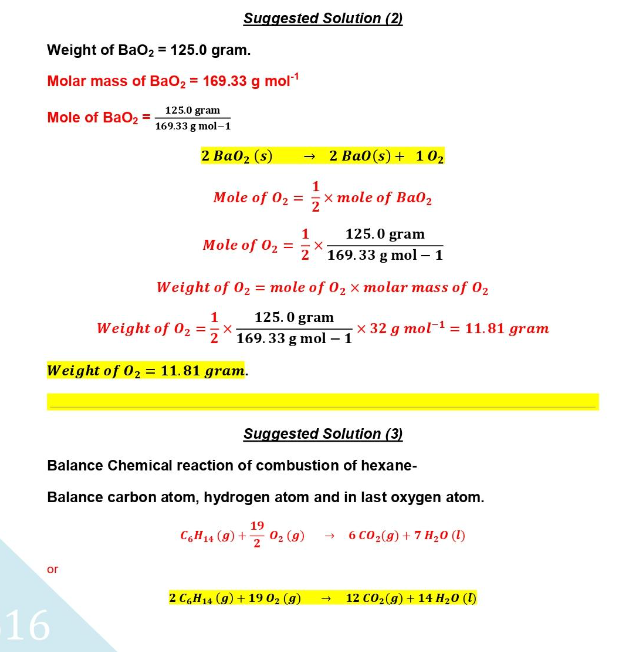 Solved Weight of BaO2=125.0 gram. Molar mass of BaO2=169.33 | Chegg.com