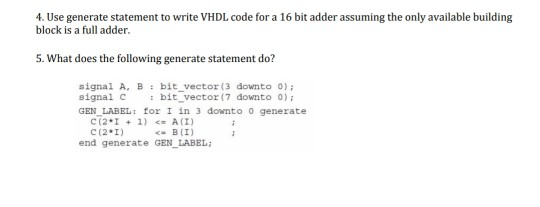 4 Use Generate Statement To Write Vhdl Code For A 16
