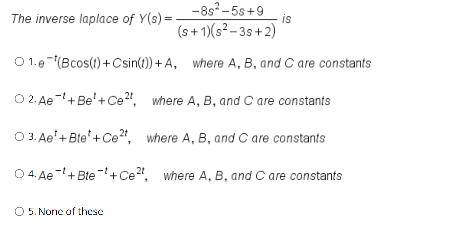 Solved The inverse laplace of y(s) = = -882-5s +9 | Chegg.com