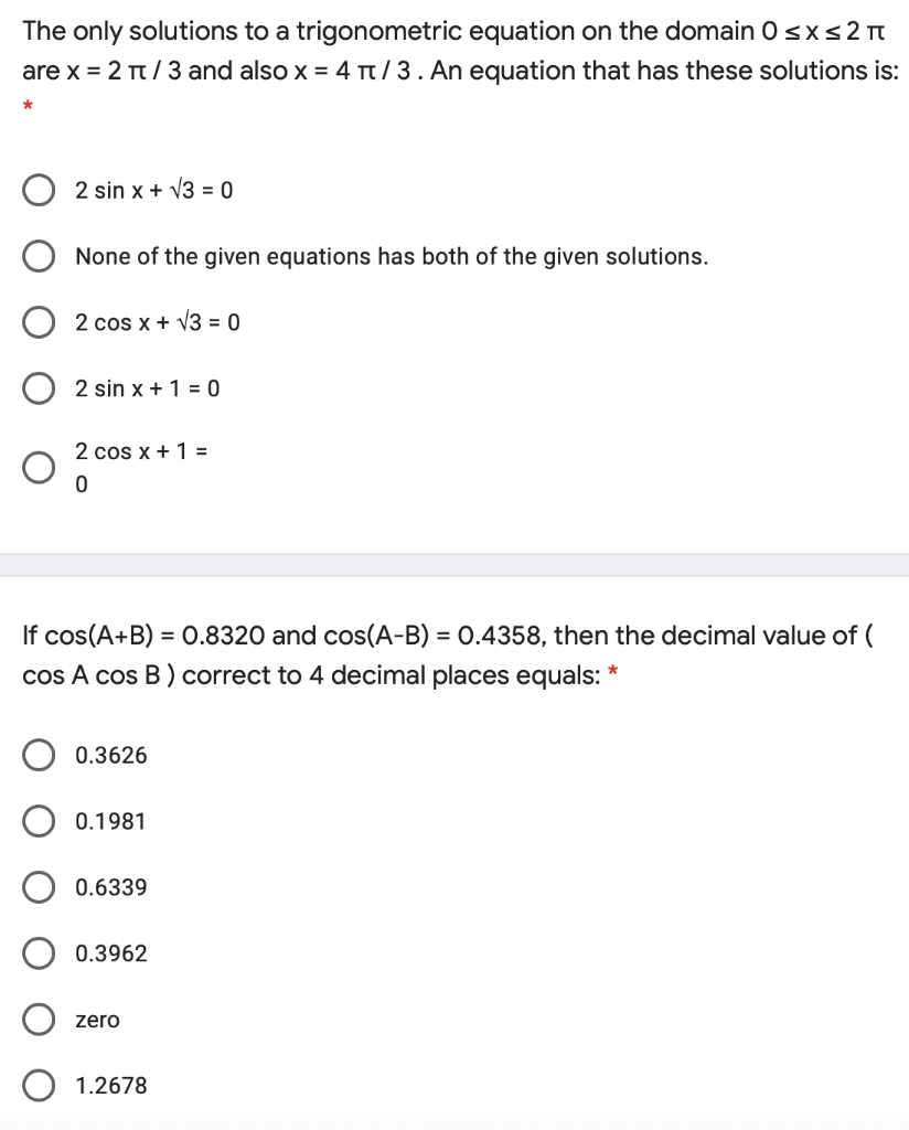 Solved The only solutions to a trigonometric equation on the | Chegg.com