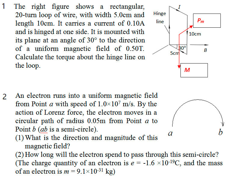 Solved 1 The right figure shows a rectangular, 20 -turn loop | Chegg.com