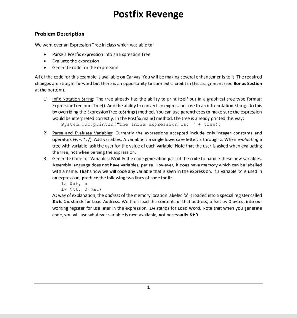 Solved Postfix Revenge Problem Description We went over an | Chegg.com