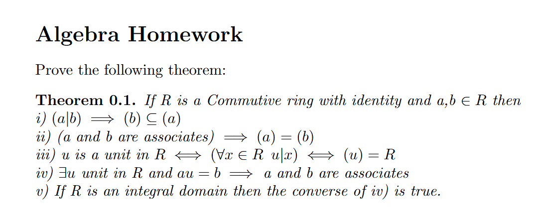 Solved Algebra HomeworkProve the following theorem:Theorem | Chegg.com