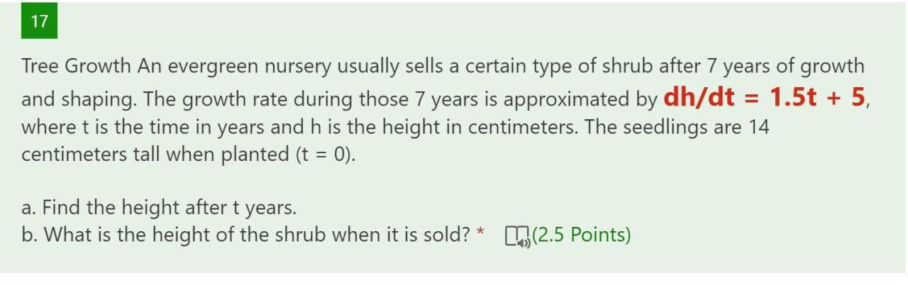 Solved 17 Tree Growth An evergreen nursery usually sells a | Chegg.com