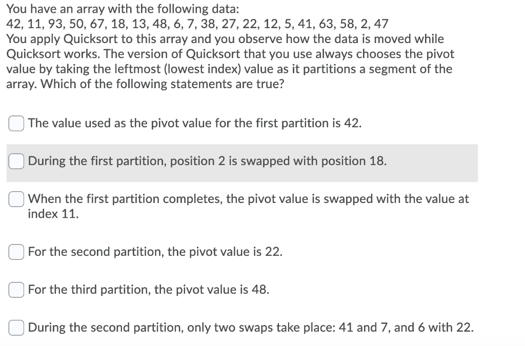 Solved You have an array with the following data: 42, 11, | Chegg.com