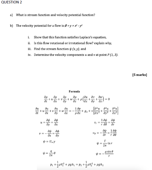 Solved a) What is stream function and velocity potential | Chegg.com