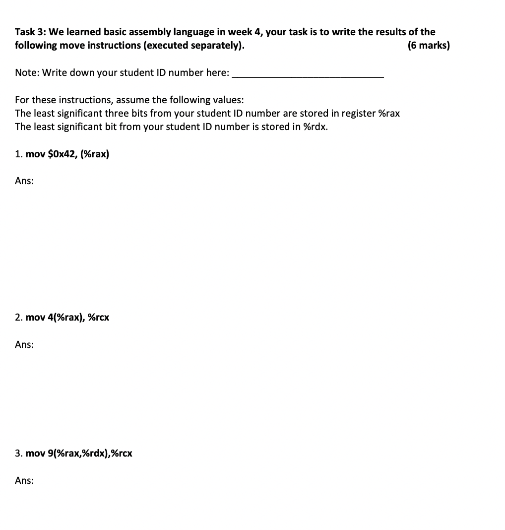 Solved Task 3: We learned basic assembly language in week 4 | Chegg.com