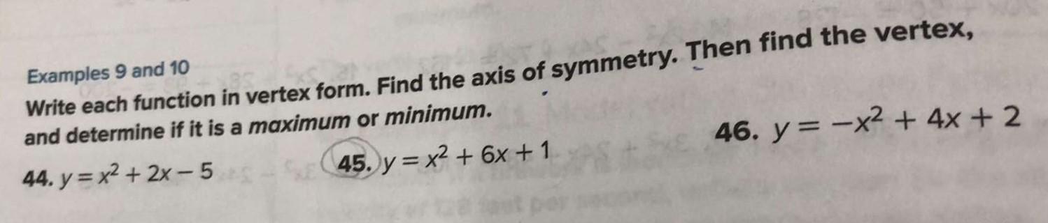 Solved Examples 9 and 10 Write each function in vertex form. | Chegg.com