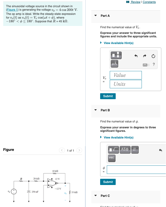 Solved m Review Constants The sinusoidal voltage source in | Chegg.com