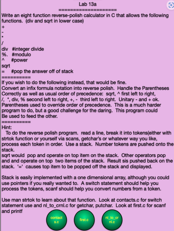 Solved Lab 13a Write an eight function reverse-polish | Chegg.com
