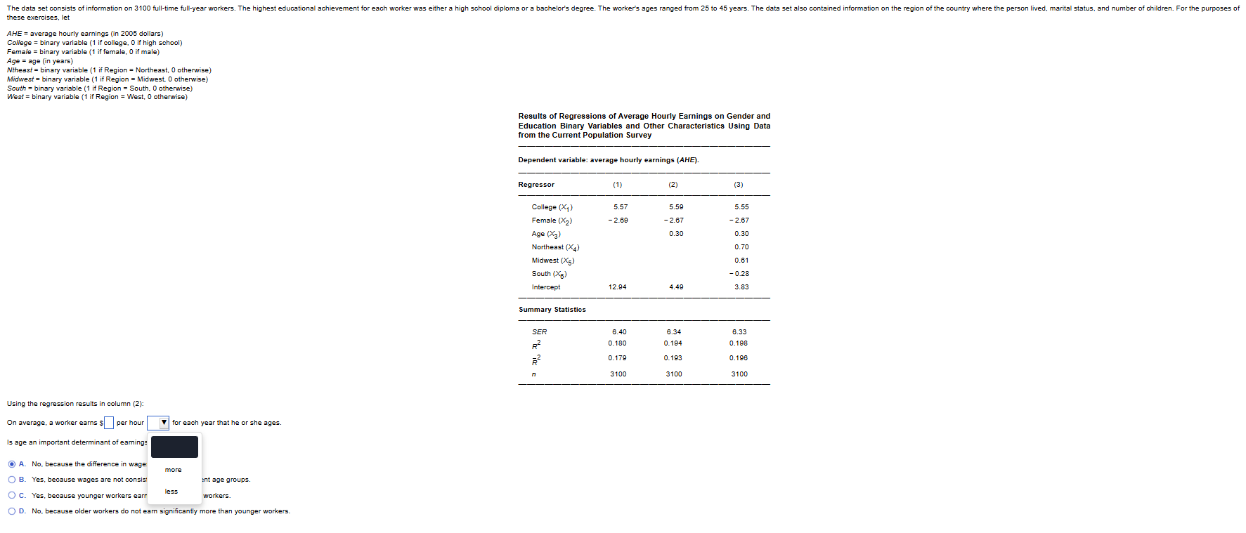 Solved these exercises, letAHE = ﻿average hourly earnings | Chegg.com