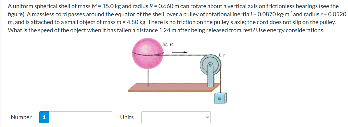 Solved A uniform spherical shell of ﻿mass M=15.0kg ﻿and | Chegg.com