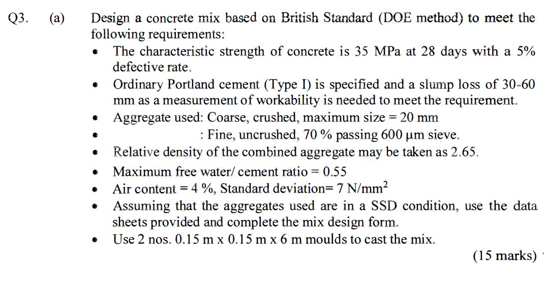 Solved Q3. (a) Design a concrete mix based on British | Chegg.com