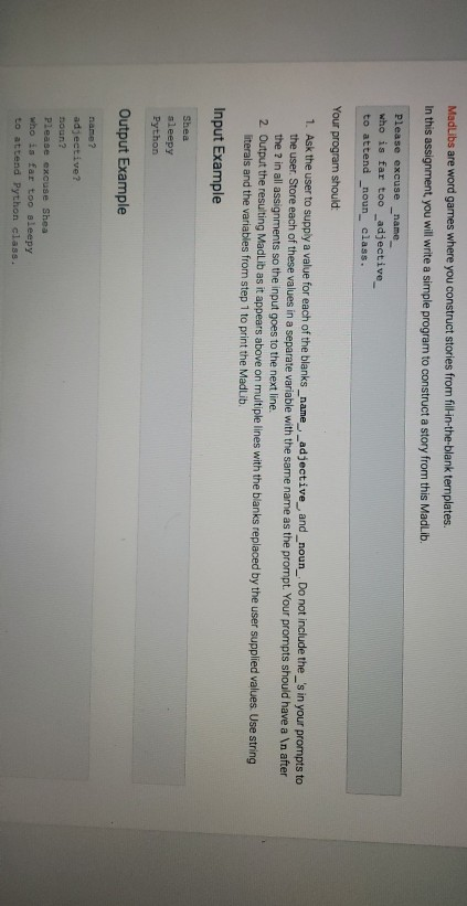 Solved MadLibs are word games where you construct stories | Chegg.com
