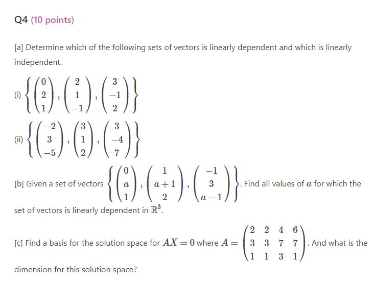 Solved [a] Determine which of the following sets of vectors | Chegg.com