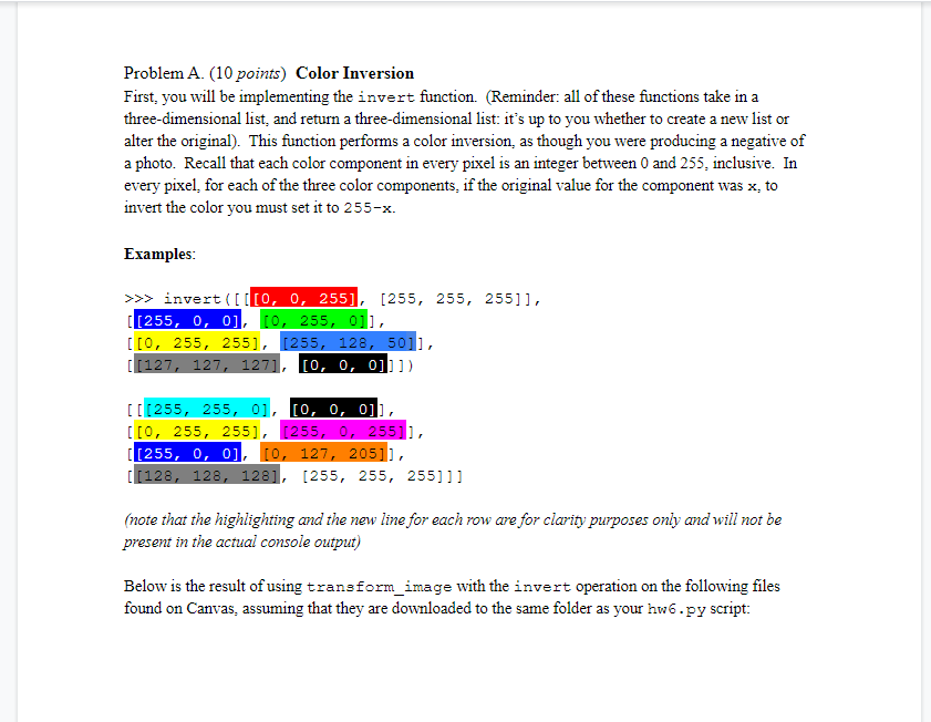 Problem A. (10 Points) Color Inversion First, You ... | Chegg.com