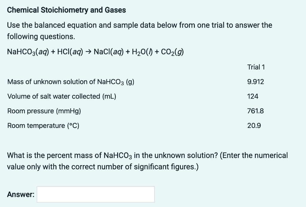 Solved Chemical Stoichiometry and Gases Use the balanced | Chegg.com