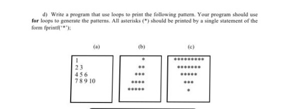 Solved d) Write a program that use loops to print the | Chegg.com