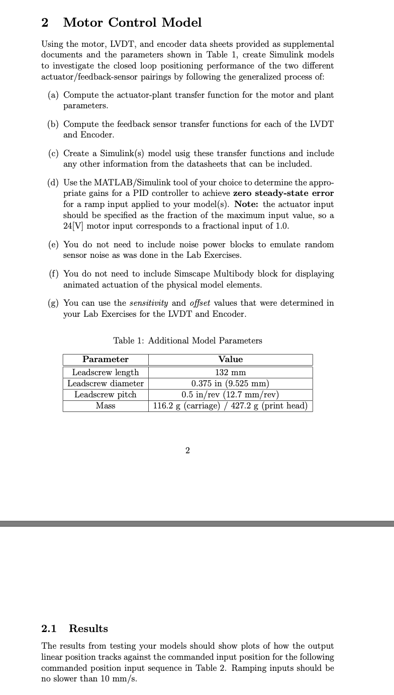 2 Motor Control Model Using the motor, LVDT, and | Chegg.com