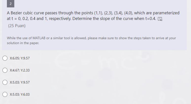 Solved A Bezier cubic curve passes through the points | Chegg.com