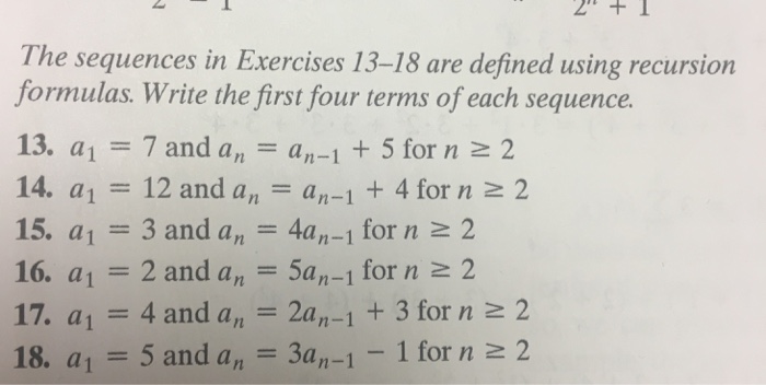 Solved The sequences in Exercises 13-18 are defined using | Chegg.com