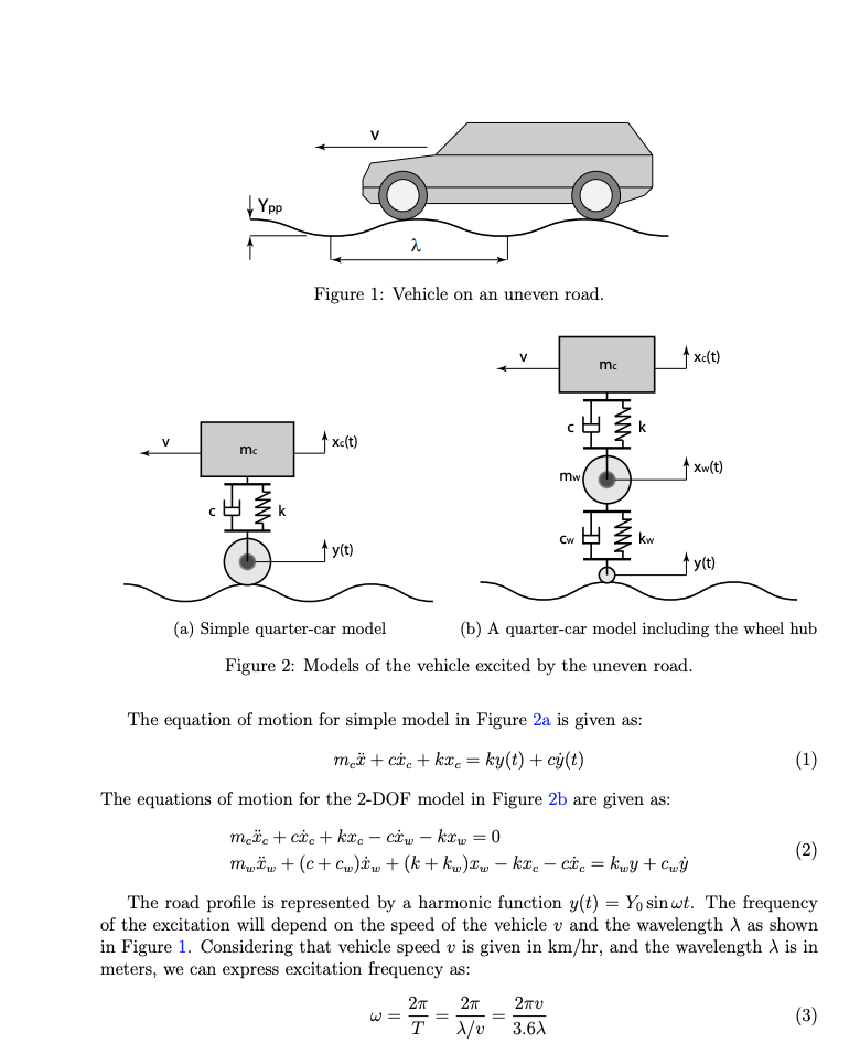 Figure 1: Vehicle on an uneven road xc(t) mc Xw(t) | Chegg.com