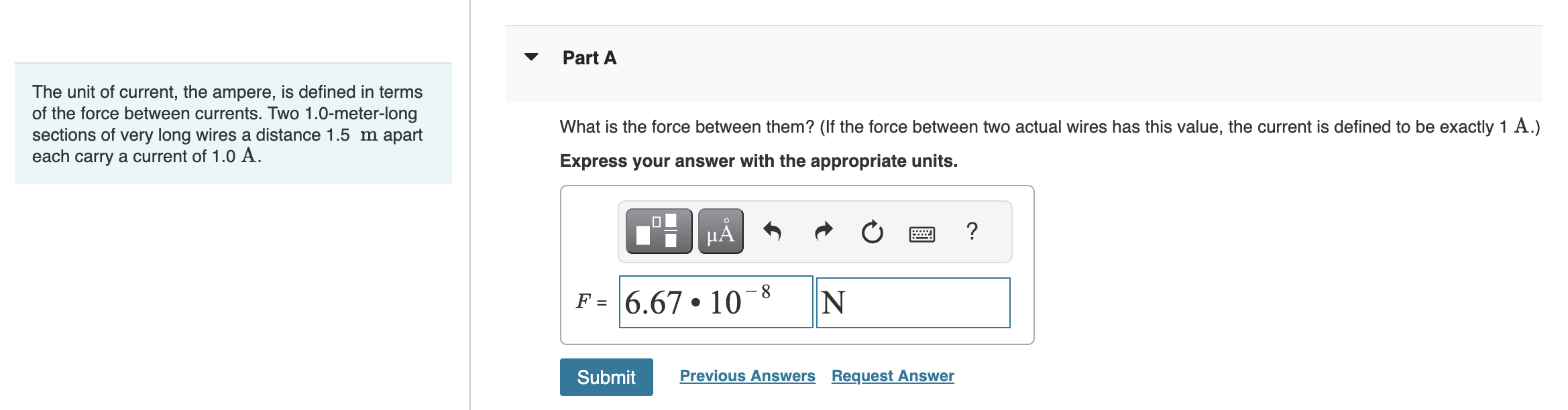 Solved Part AThe unit of current, the ampere, is defined in | Chegg.com
