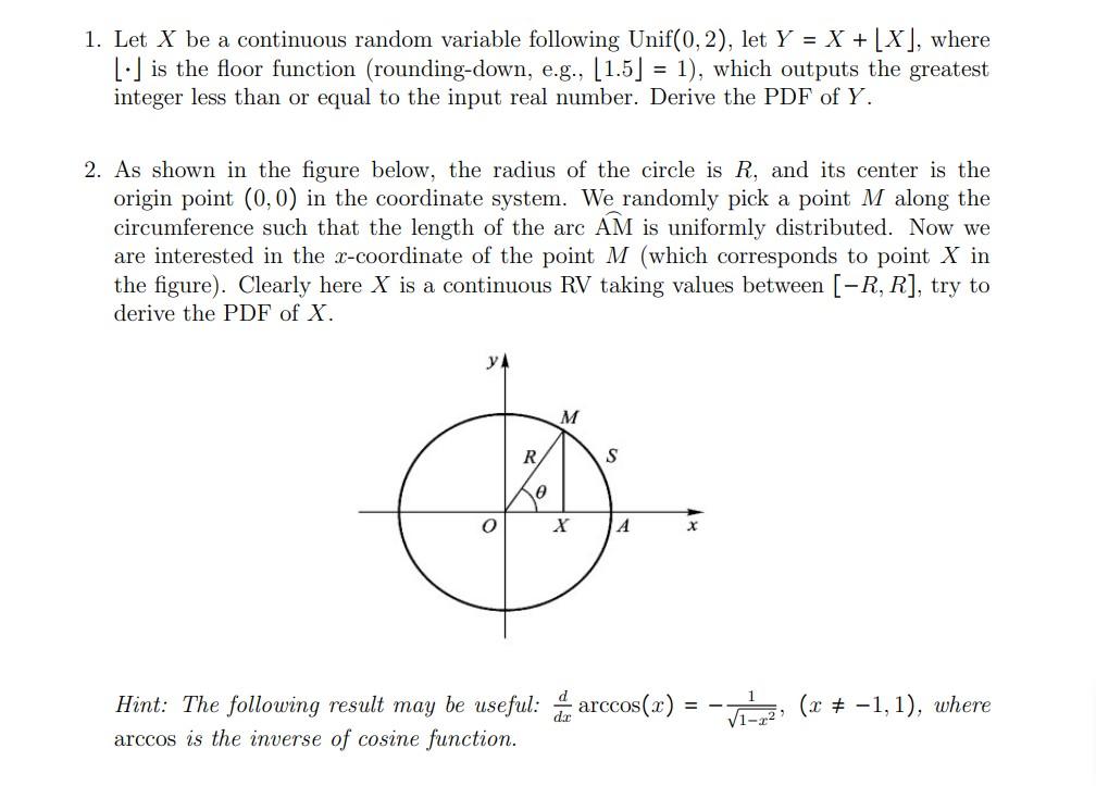 Solved 1. Let X be a continuous random variable following | Chegg.com