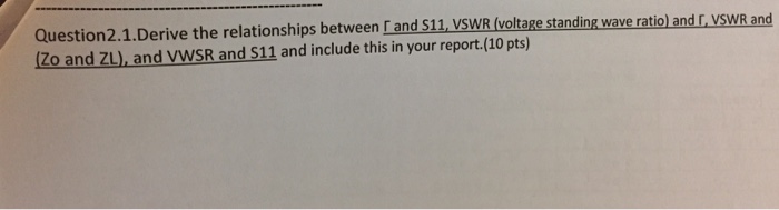 Solved Derive the relationships between Gamma and S11 VSWR | Chegg.com
