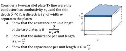 Solved Consider a two-parallel plate Tx line were the | Chegg.com