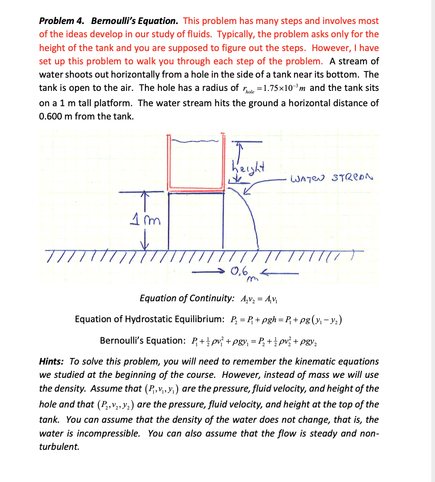 Solved Problem 4. Bernoulli's Equation. This problem has | Chegg.com