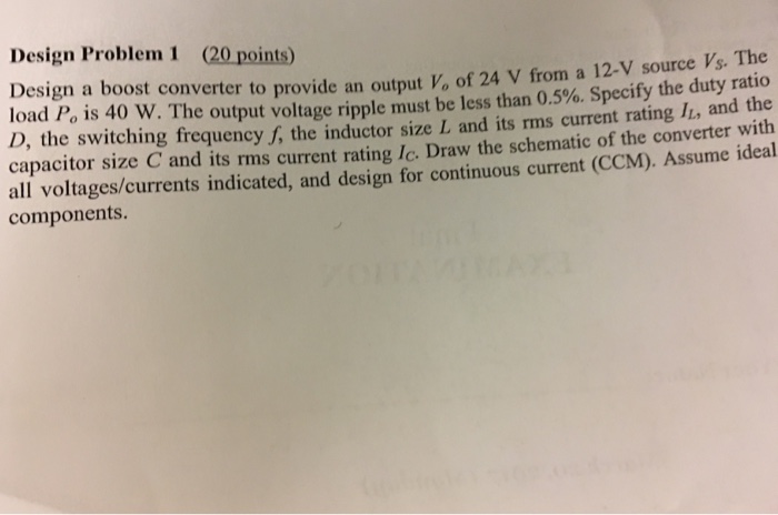 Solved Design a boost converter to provide an output V_O of | Chegg.com