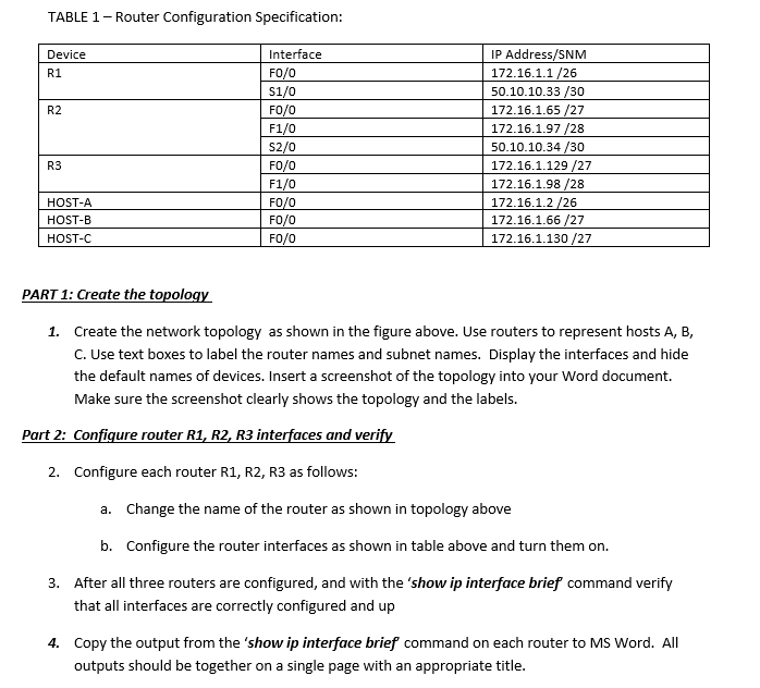 Create and configure a network using Cisco Packet | Chegg.com